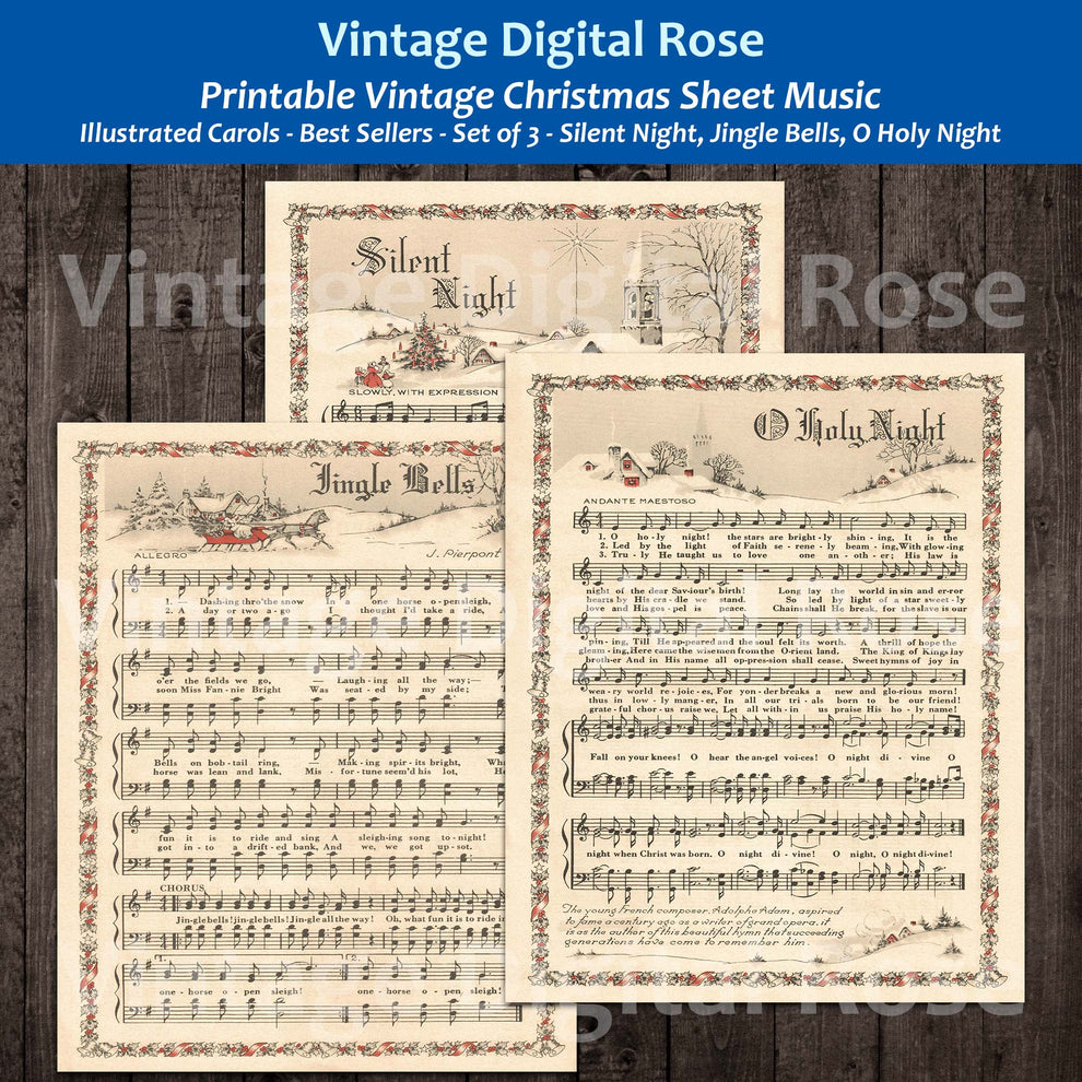 Printable Vintage Christmas Carols Color Illustrations Best Sellers To ...